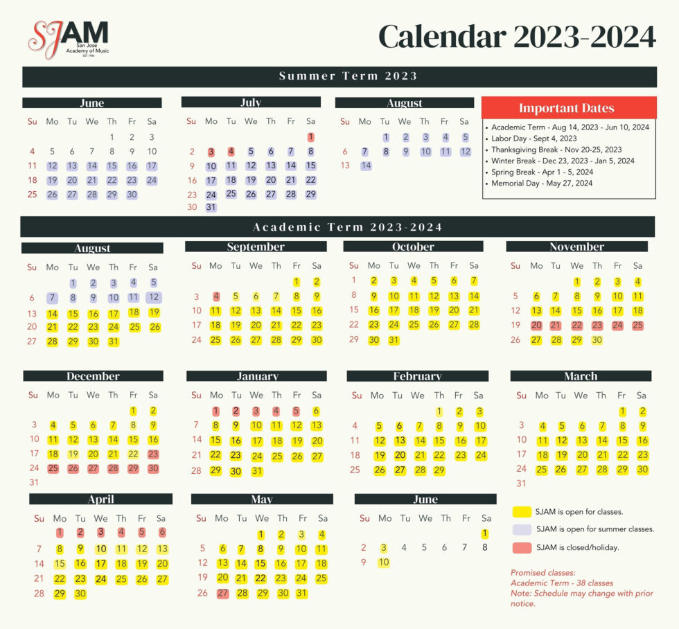Important Dates | SJAM San Jose Academy of Music